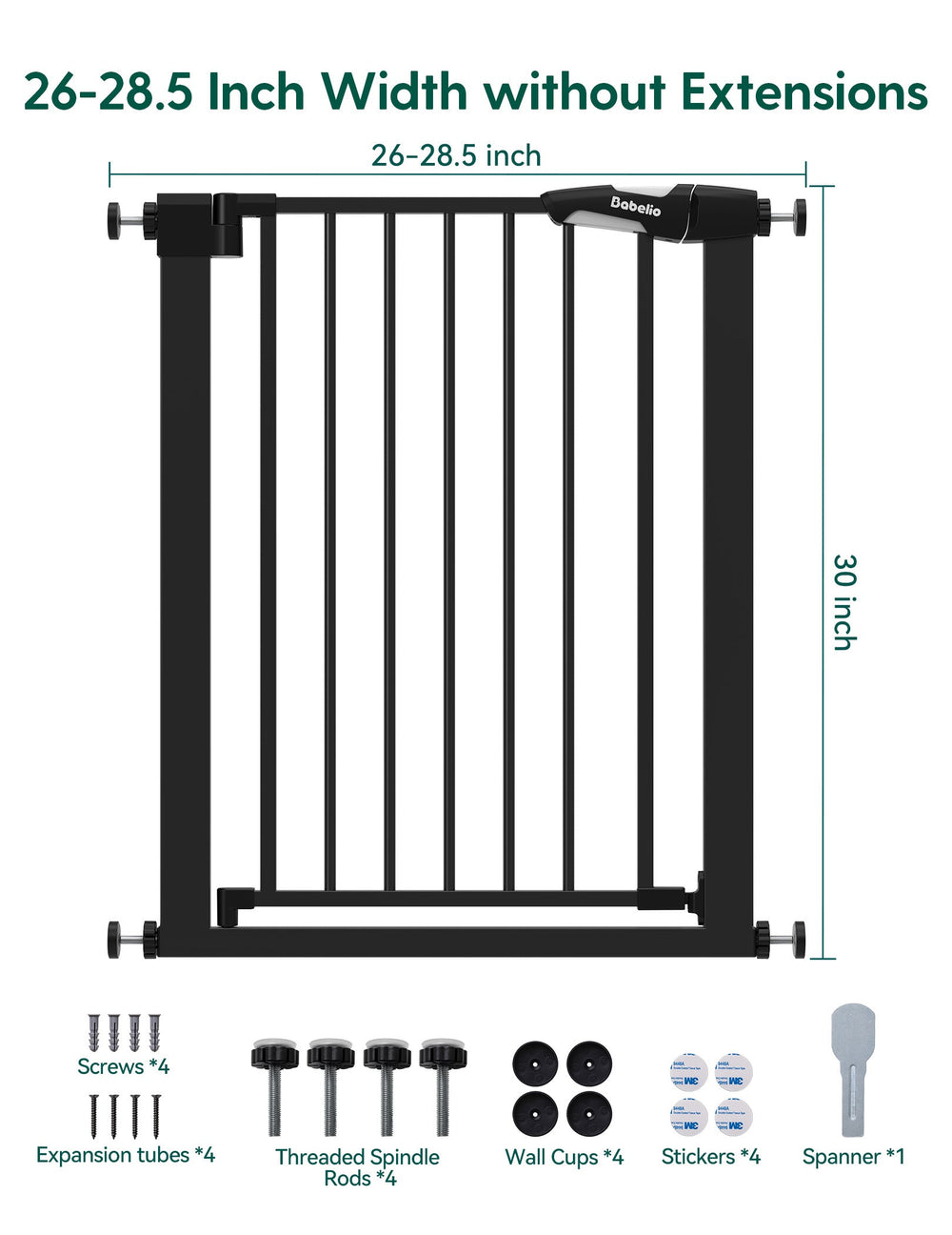 Pressure Mounted Baby Gate for Stairs & Dogs (26"-39.6") | Babelio C5